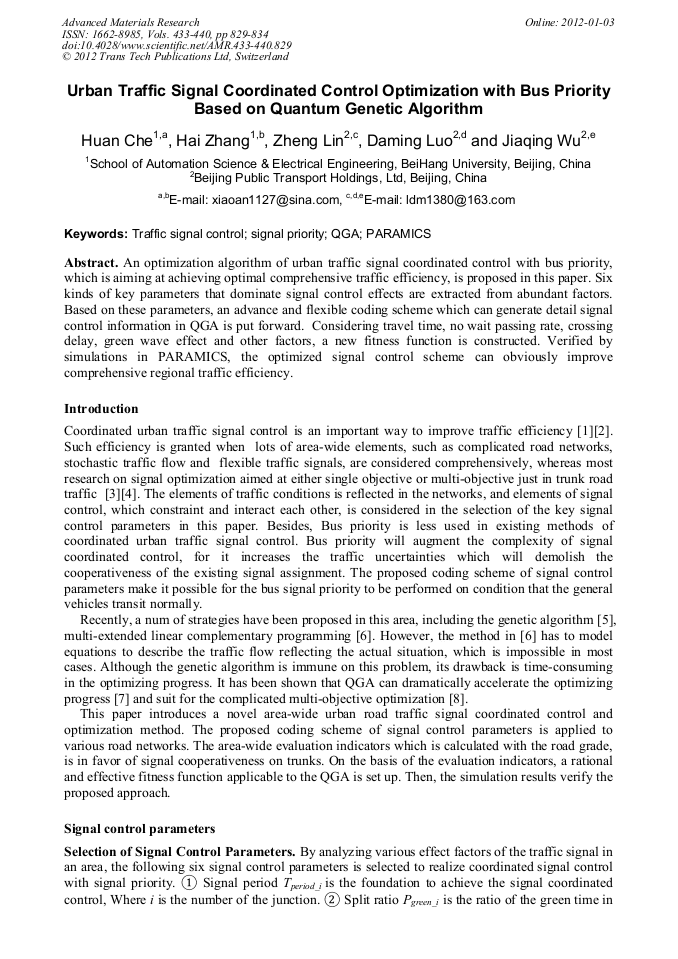 Urban Traffic Signal Coordinated Control Optimization with Bus Priority Based on Quantum Genetic ...