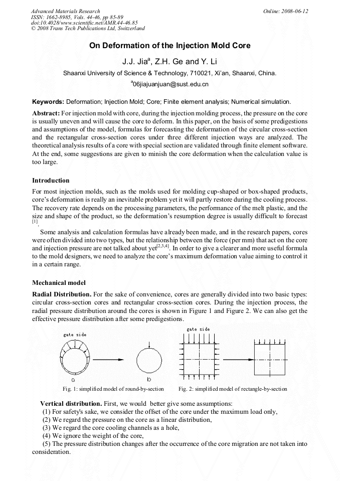 On Deformation of the Injection Mold Core | Scientific.Net