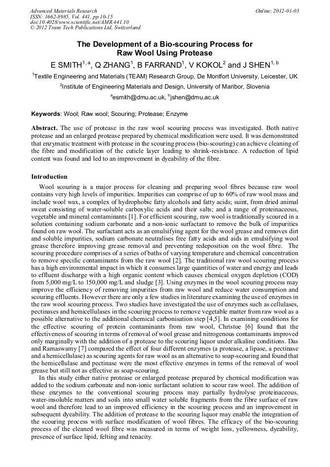 The Development of a Bio-Scouring Process for Raw Wool Using Protease ...