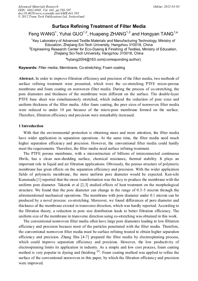 Surface Refining Treatment of Filter Media | Scientific.Net