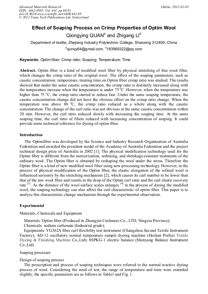 Effect of Soaping Process on Crimp Properties of Optim Wool ...