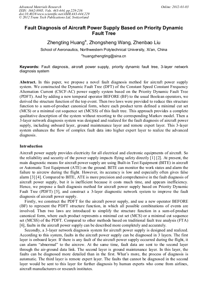 Fault Diagnosis of Aircraft Power Supply Based on Priority Dynamic ...