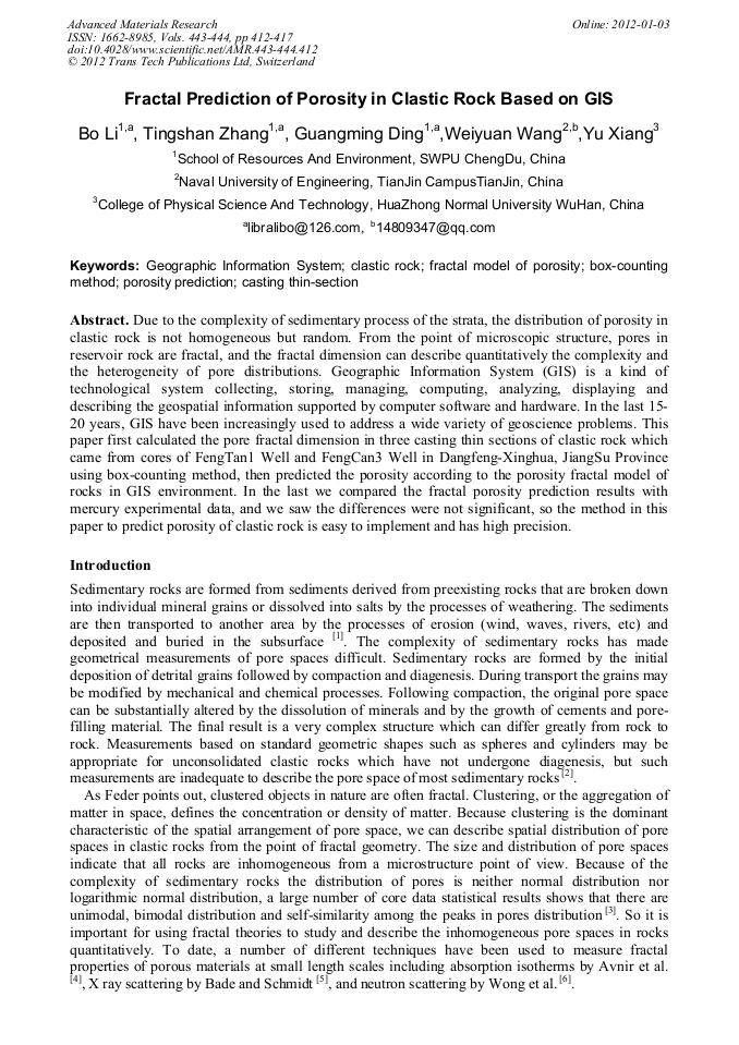 Fractal Prediction of Porosity in Clastic Rock Based on GIS ...