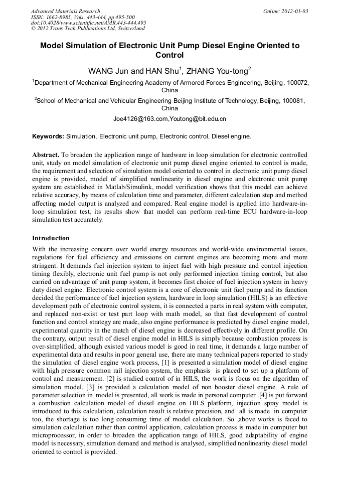 Model Simulation of Electronic Unit Pump Diesel Engine Oriented to ...