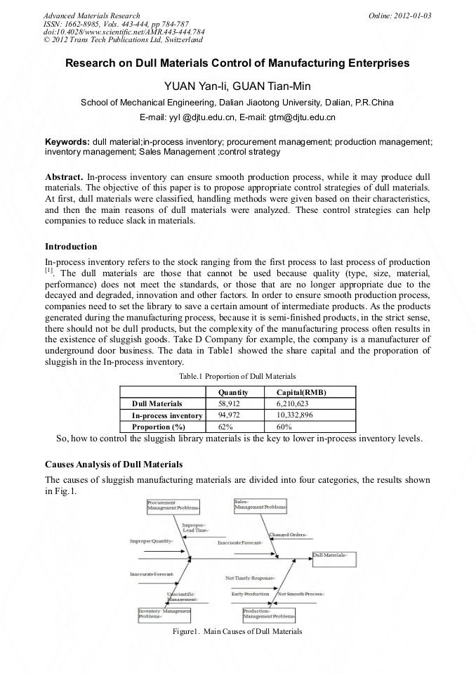 Research on Dull Materials Control of Manufacturing Enterprises ...