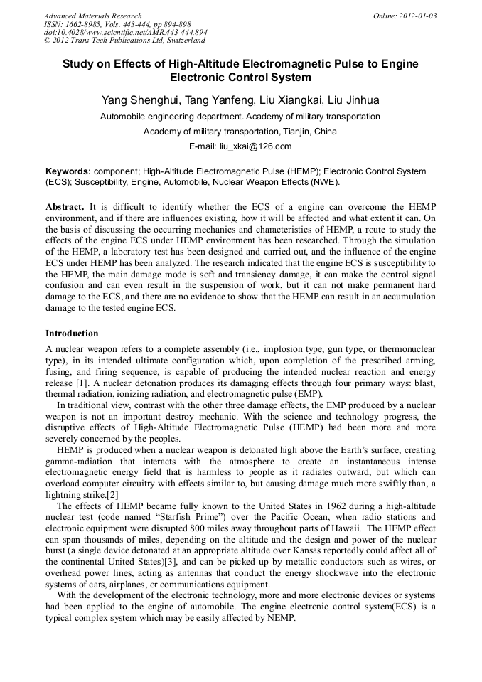 Study on Effects of High-Altitude Electromagnetic Pulse to Engine ...