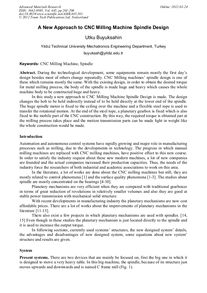 A New Approach to CNC Milling Machine Spindle Design | Scientific.Net