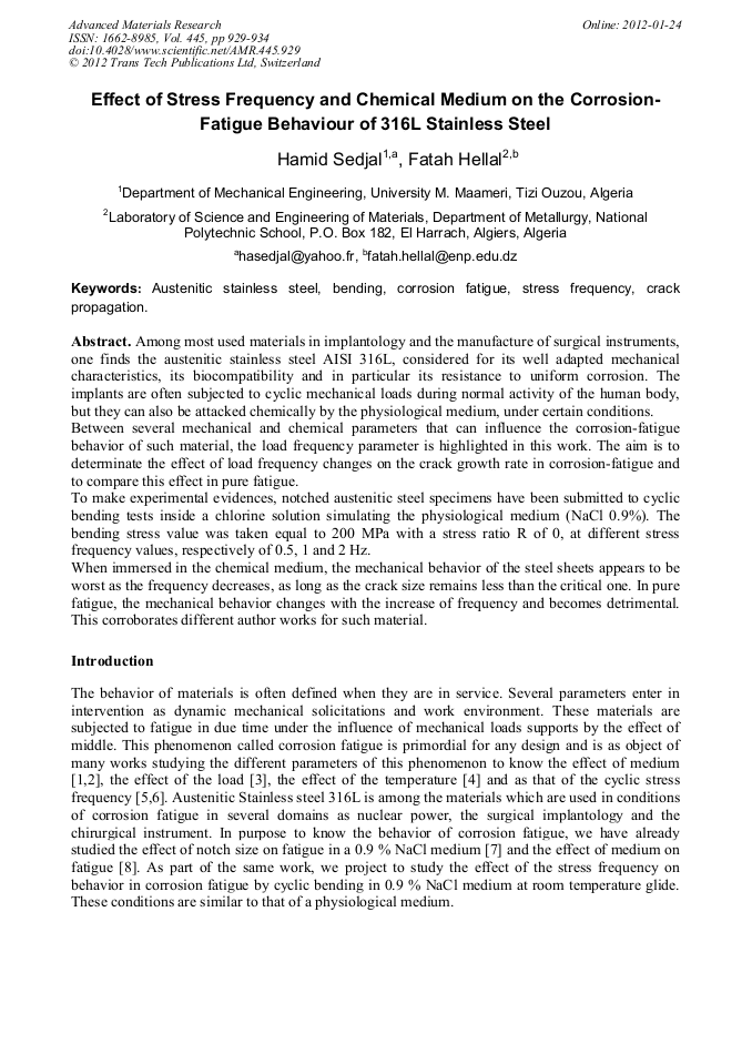 Effect of Stress Frequency and Chemical Medium on the Corrosion-Fatigue ...