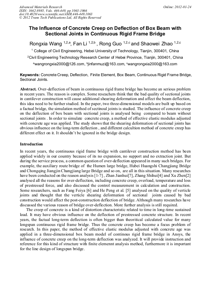 The Influence of Concrete Creep on Deflection of Box Beam with ...