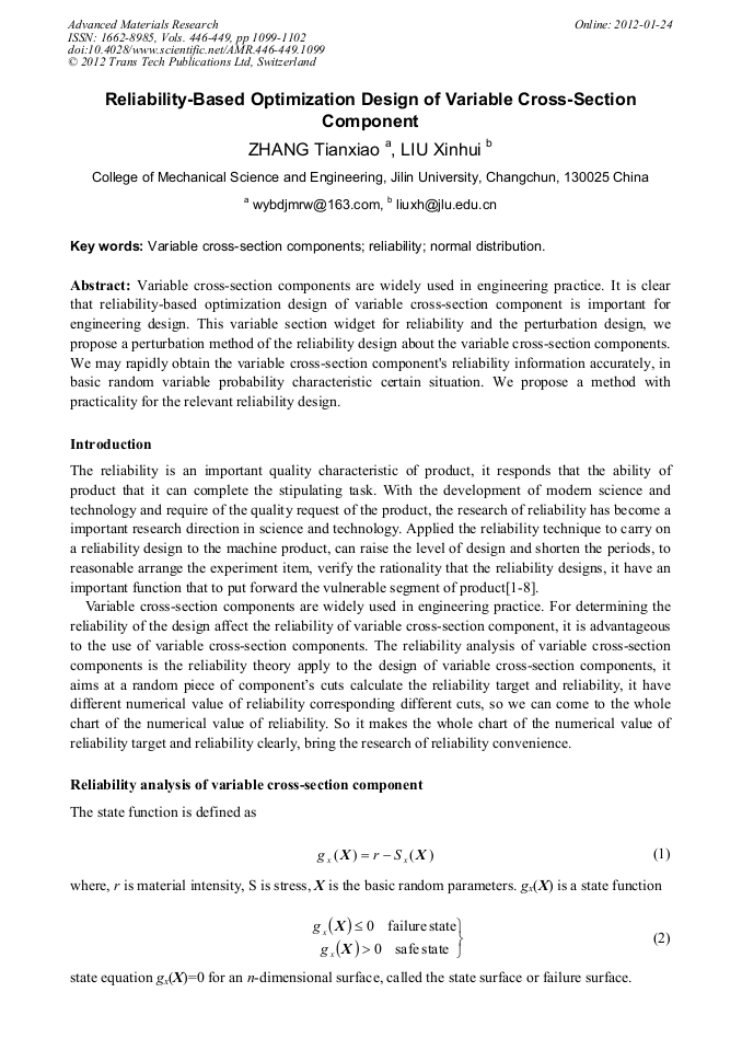 Reliability-Based Optimization Design of Variable Cross-Section ...