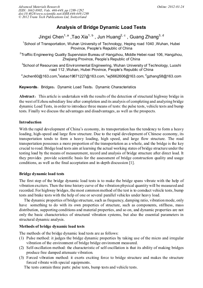 Analysis of Bridge Dynamic Load Tests | Scientific.Net