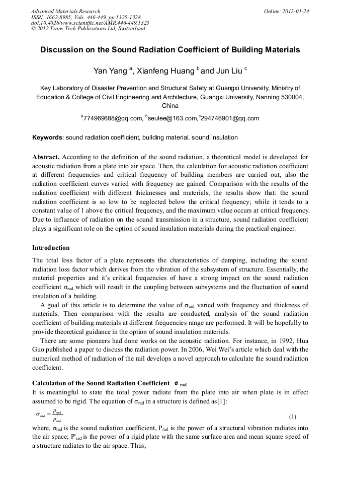 Discussion on the Sound Radiation Coefficient of Building Materials ...