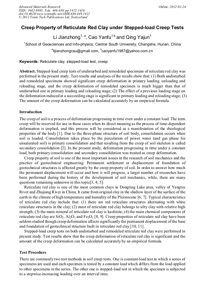 Creep Property of Reticulate Red Clay under Stepped-Load Creep Tests ...
