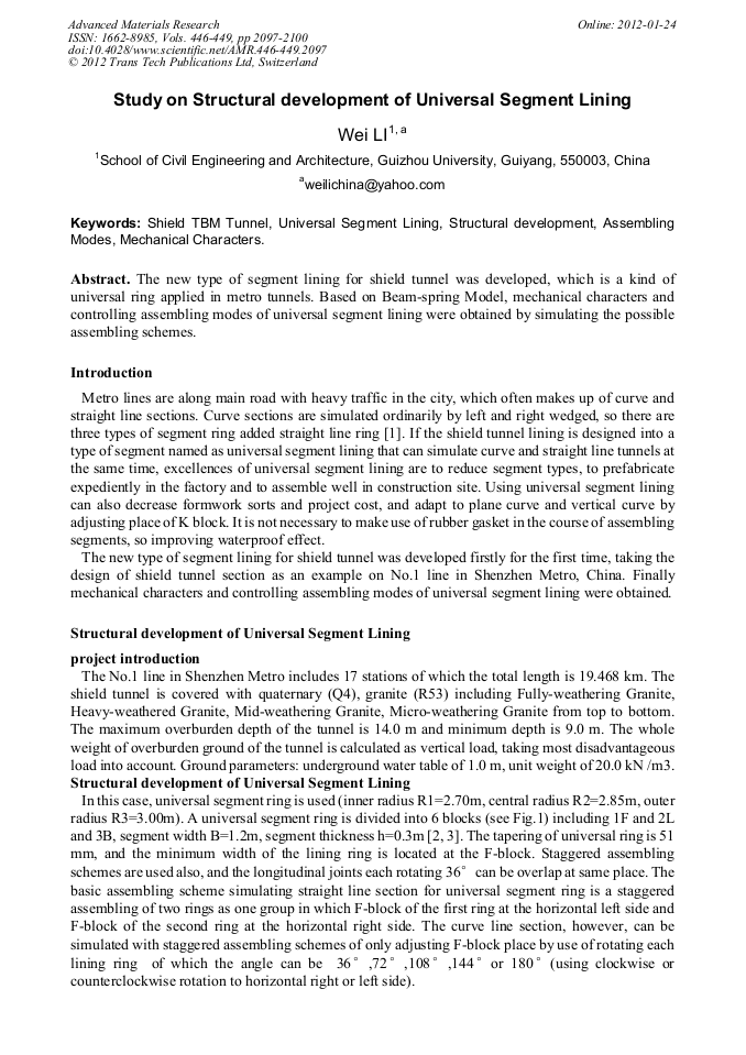 Study on Structural Development of Universal Segment Lining ...