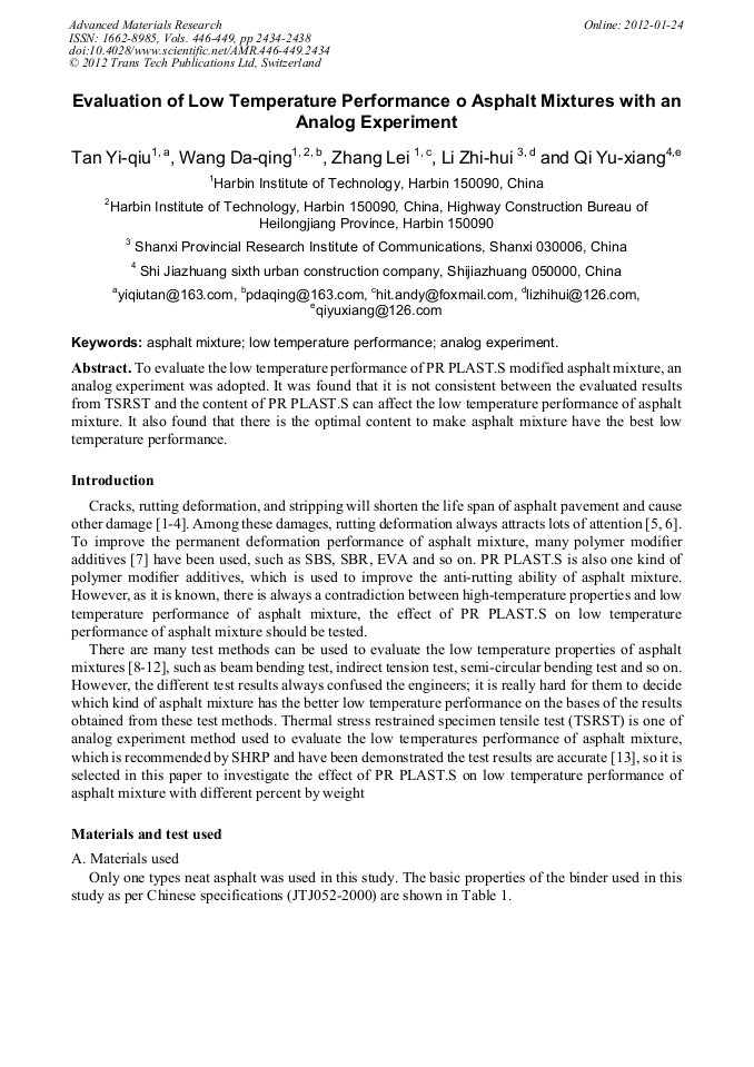 Evaluation of Low Temperature Performance of Asphalt Mixtures with an ...