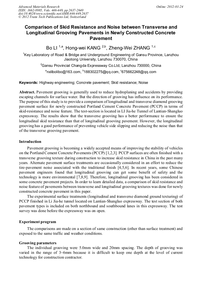 Comparison of Skid Resistance and Noise between Transverse and ...