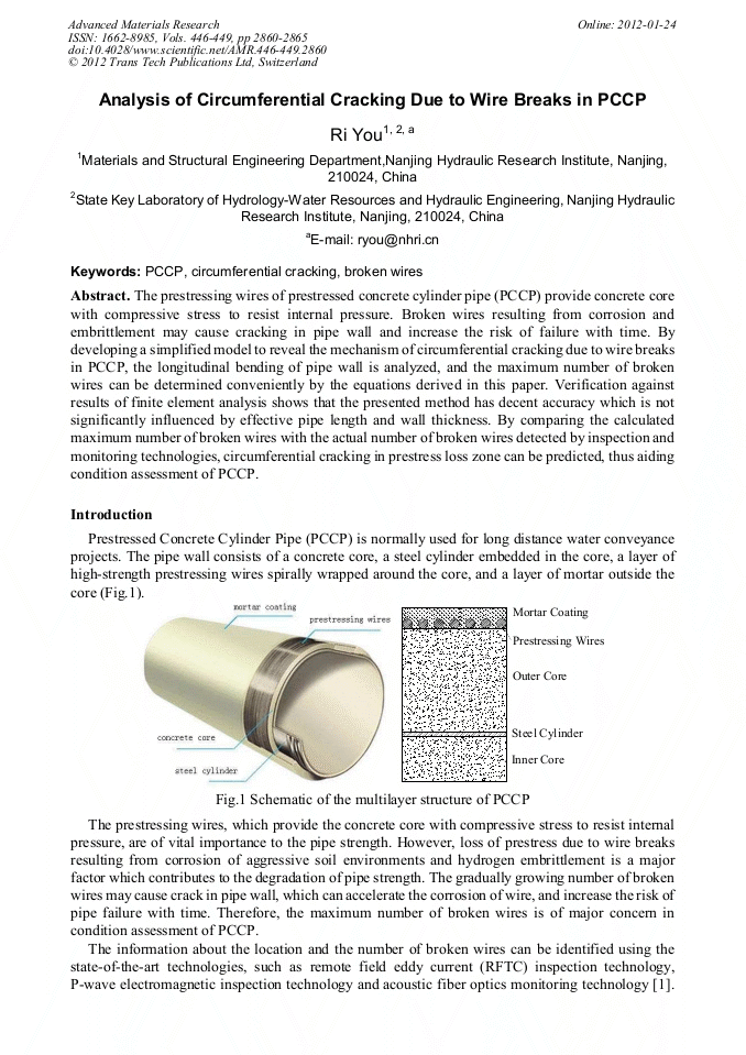 Analysis of Circumferential Cracking Due to Wire Breaks in PCCP ...