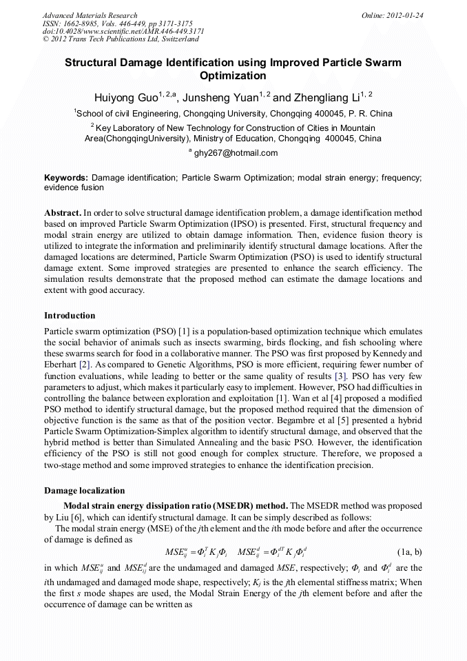 Structural Damage Identification Using Improved Particle Swarm ...