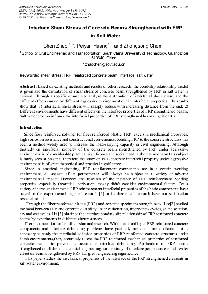Interface Shear Stress of Concrete Beams Strengthened with FRP in Salt ...