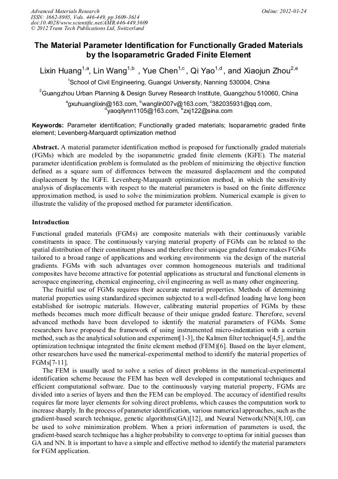 The Material Parameter Identification for Functionally Graded Materials ...