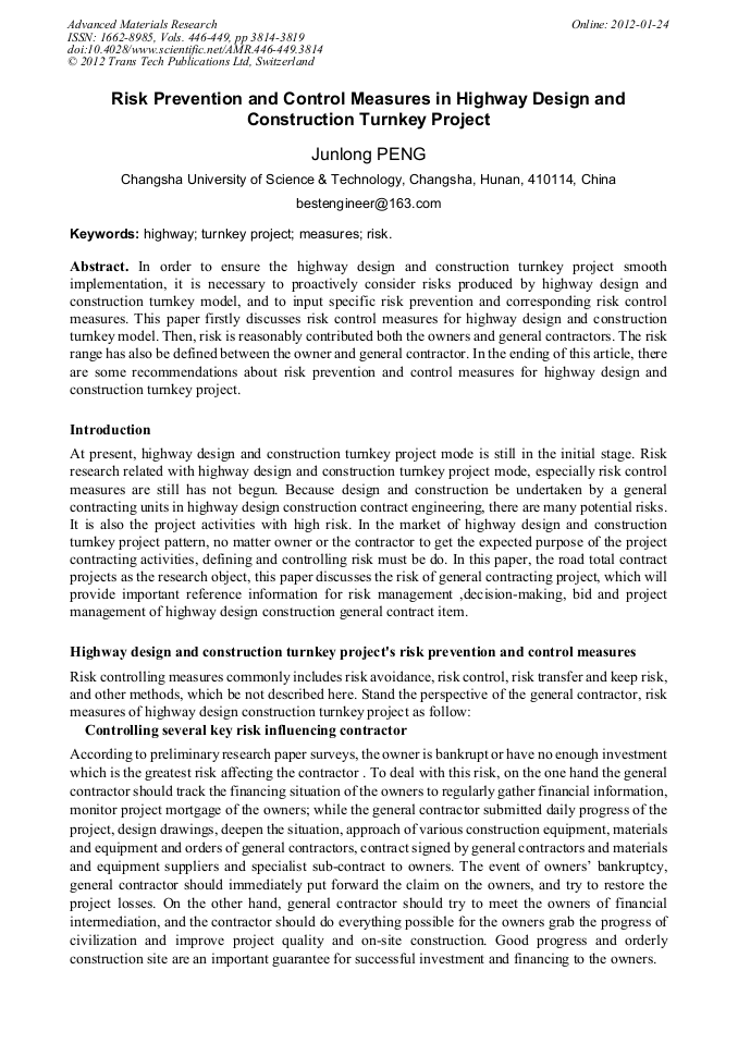 Risk Prevention and Control Measures in Highway Design and Construction ...