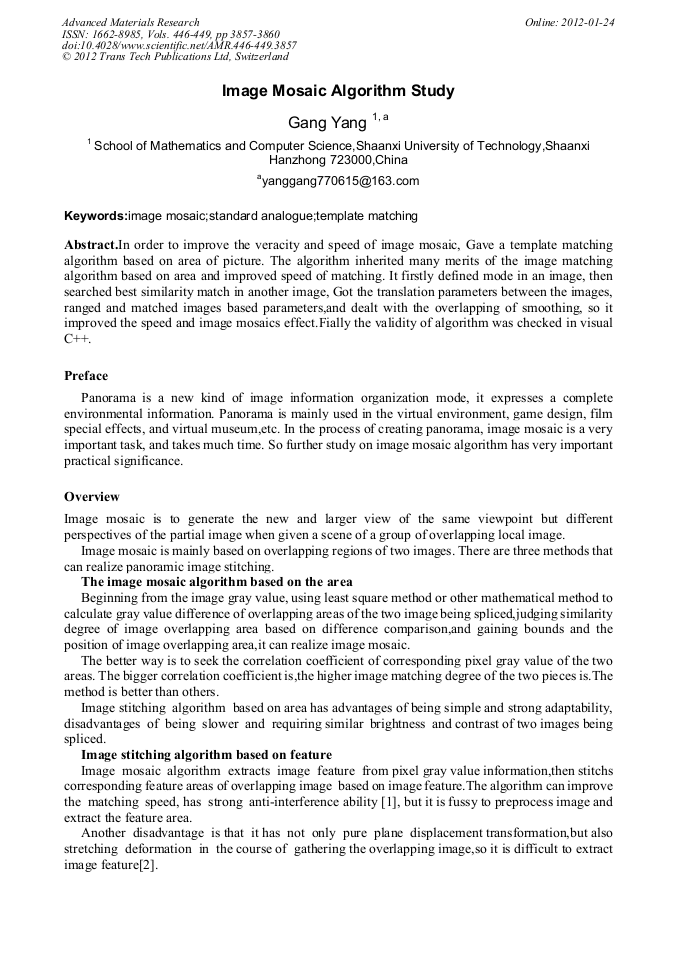 Image Mosaic Algorithm Study | Scientific.Net