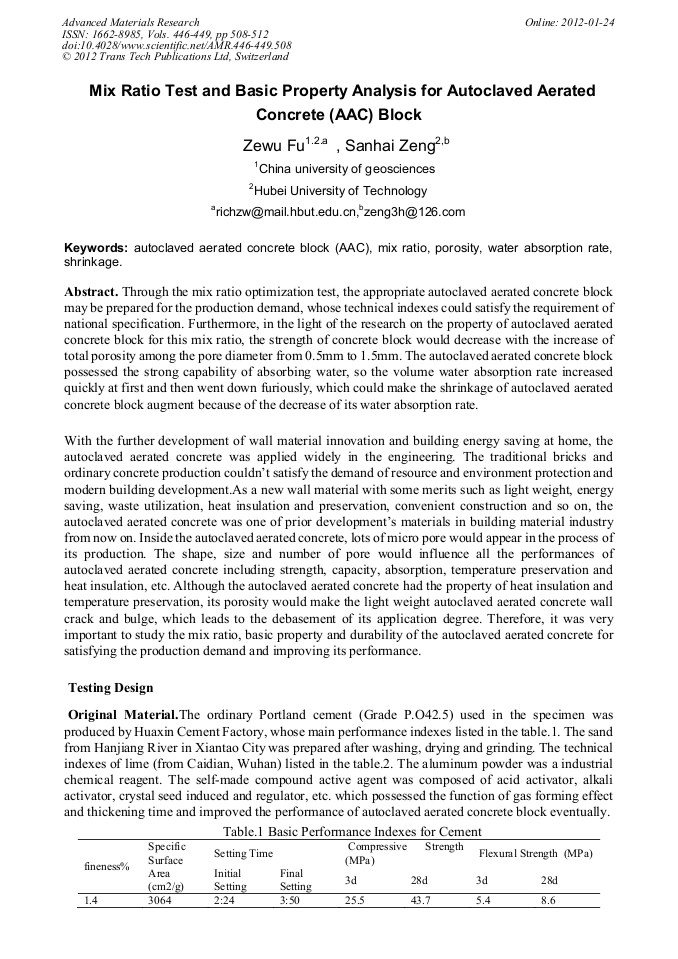 Mix Ratio Test and Basic Property Analysis for Autoclaved Aerated ...