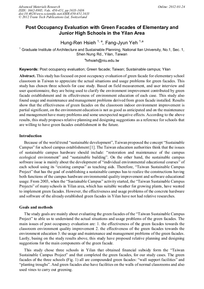 Post Occupancy Evaluation with Green Facades of Elementary and Junior ...