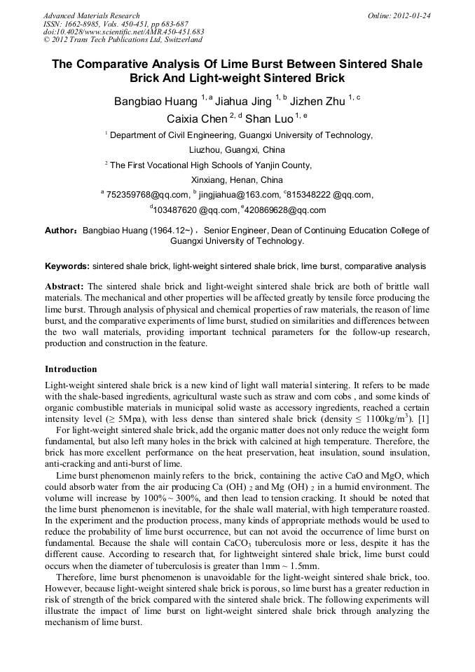 The Comparative Analysis of Lime Burst between Sintered Shale Brick and ...