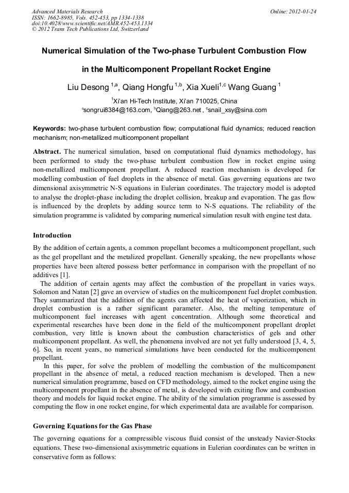 Numerical Simulation of the Two-Phase Turbulent Combustion Flow in the ...