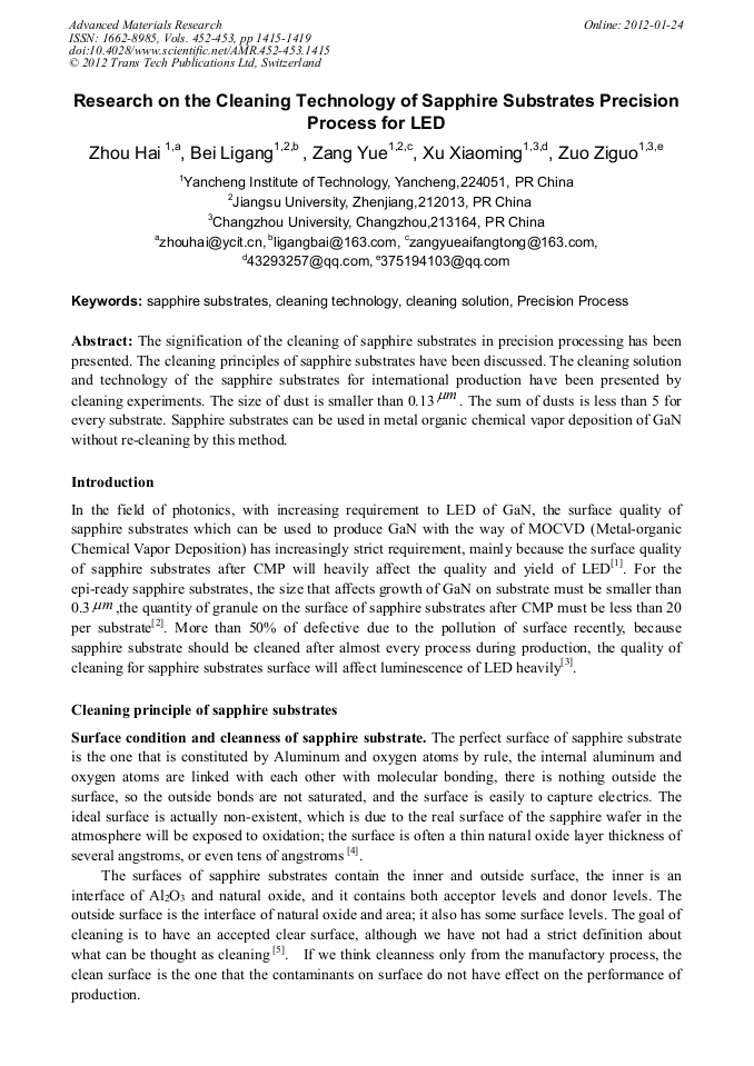 Research on the Cleaning Technology of Sapphire Substrates Precision ...