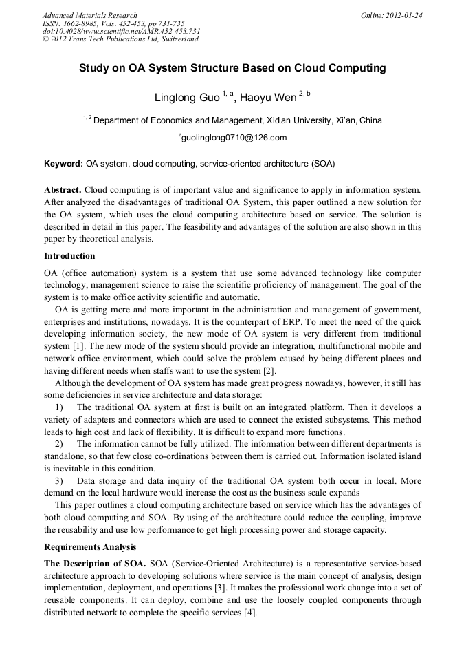 Study on OA System Structure Based on Cloud Computing | Scientific.Net