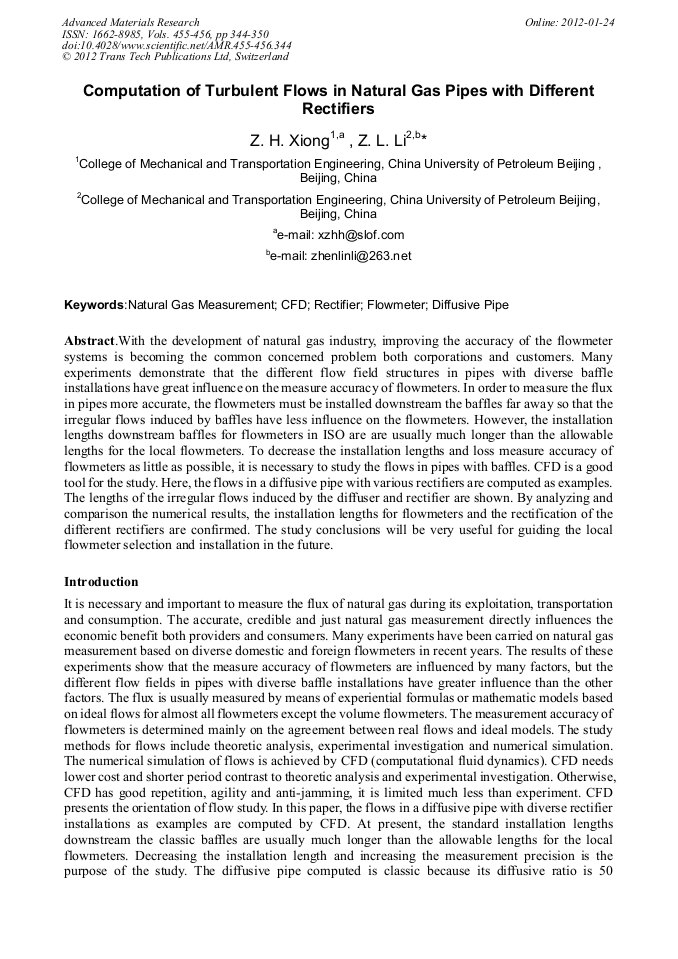 Computation of Turbulent Flows in Natural Gas Pipes with Different ...