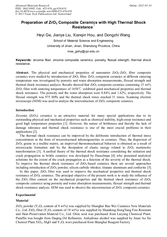 Preparation of ZrO2 Composite Ceramics with High Thermal Shock ...