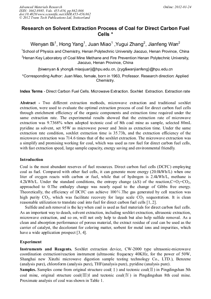 Research on Solvent Extraction Process of Coal for Direct Carbon Fuel ...