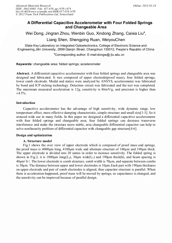 A Differential Capacitive Accelerometer with Four Folded Springs and ...