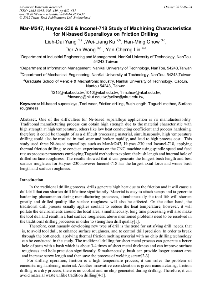 Mar-M247, Haynes-230 and Inconel-718 Study of Machining Characteristics ...