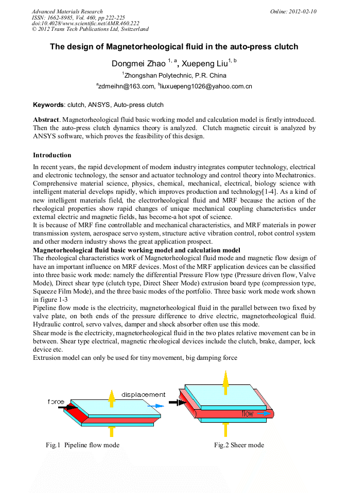 The Design of Magnetorheological Fluid in the Auto-Press Clutch ...