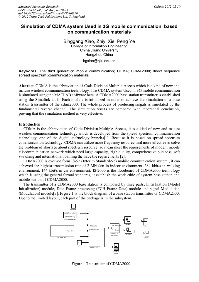 Simulation Of Cdma System Used In 3g Mobile Communication Based On Communication Materials
