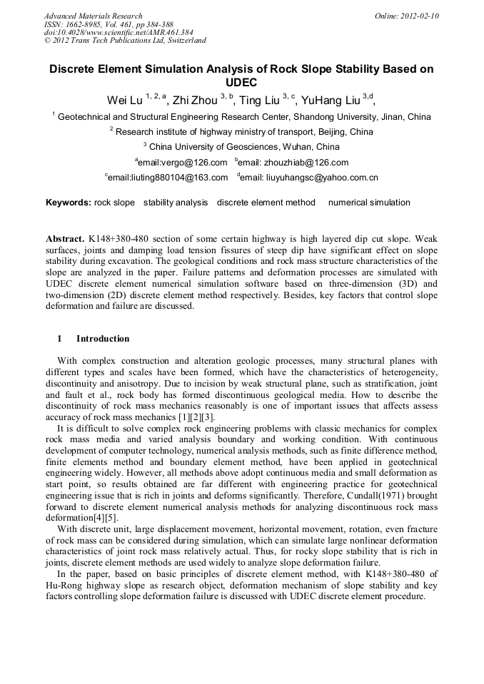 Discrete Element Simulation Analysis of Rock Slope Stability Based on ...