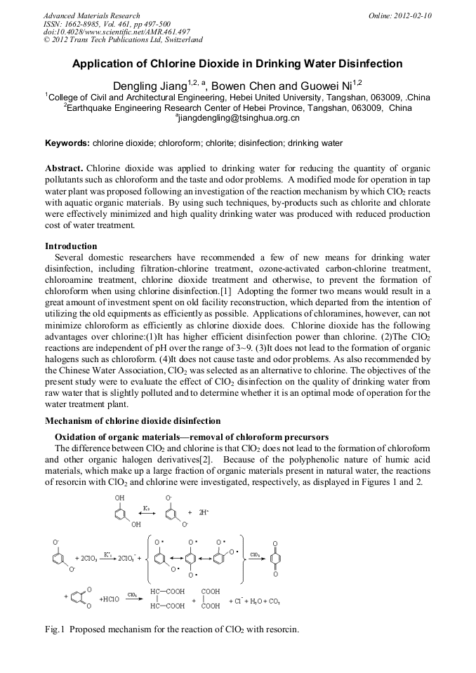 Application of Chlorine Dioxide in Drinking Water Disinfection ...