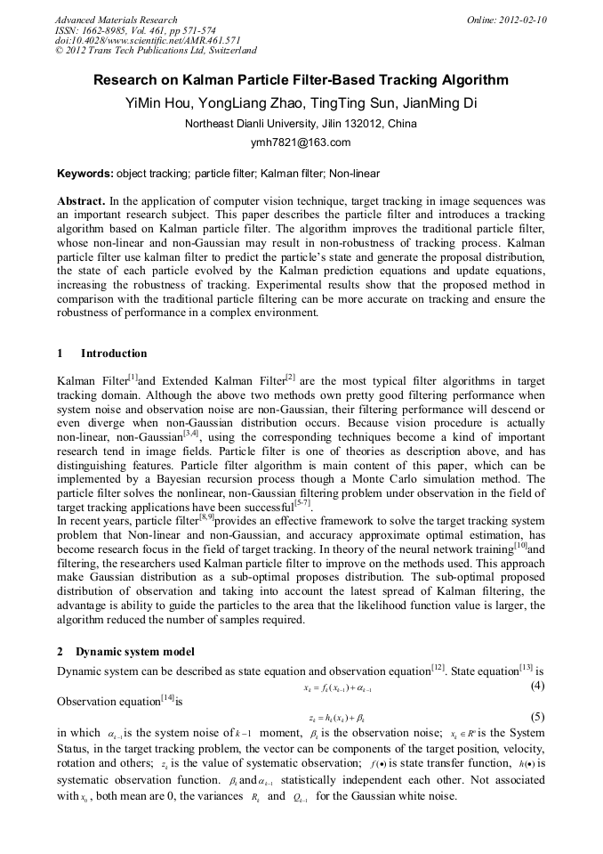 Research on Kalman Particle Filter-Based Tracking Algorithm ...