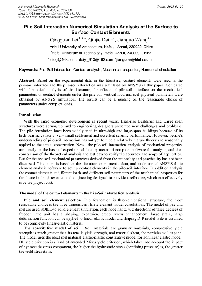 Pile-Soil Interaction Numerical Simulation Analysis of the Surface to ...