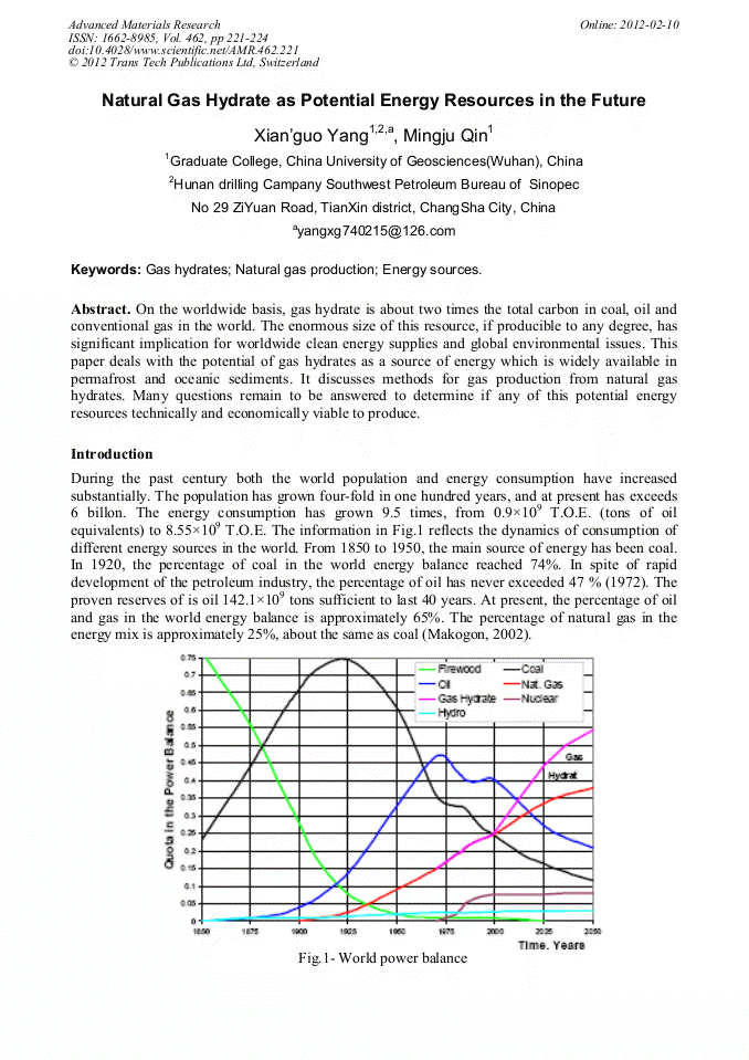 Natural Gas Hydrate as Potential Energy Resources in the Future ...