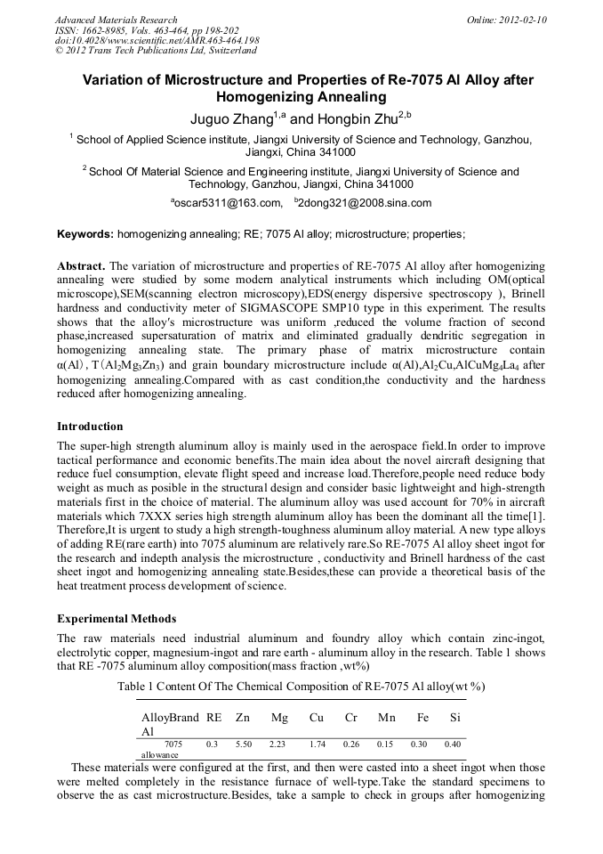 Variation of Microstructure and Properties of Re-7075 Al Alloy after ...