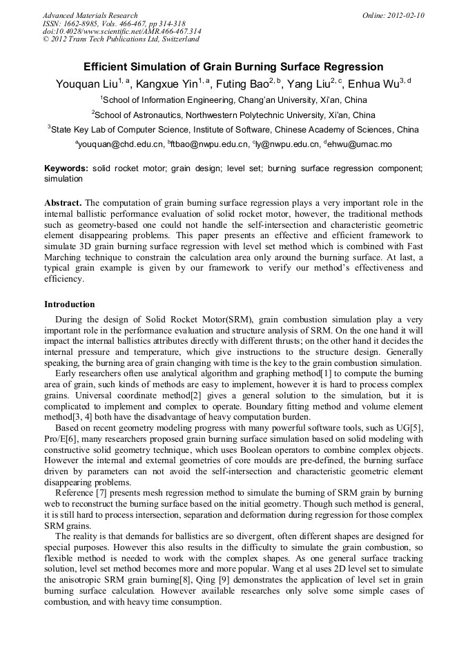 Efficient Simulation of Grain Burning Surface Regression | Scientific.Net