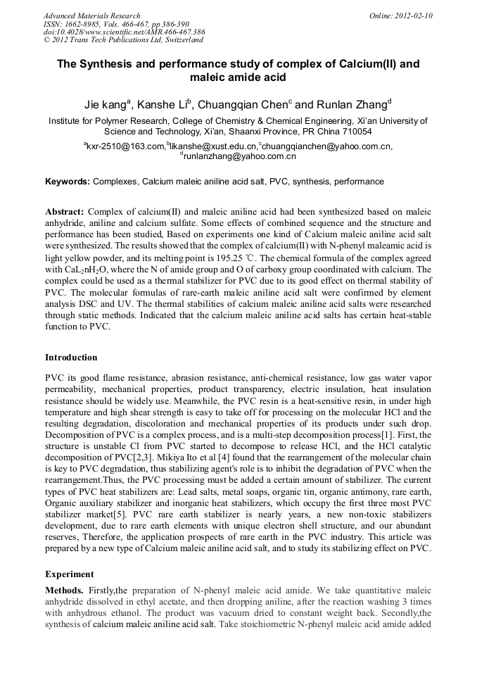 The Synthesis and Performance Study of Complex of Calcium(II) and ...