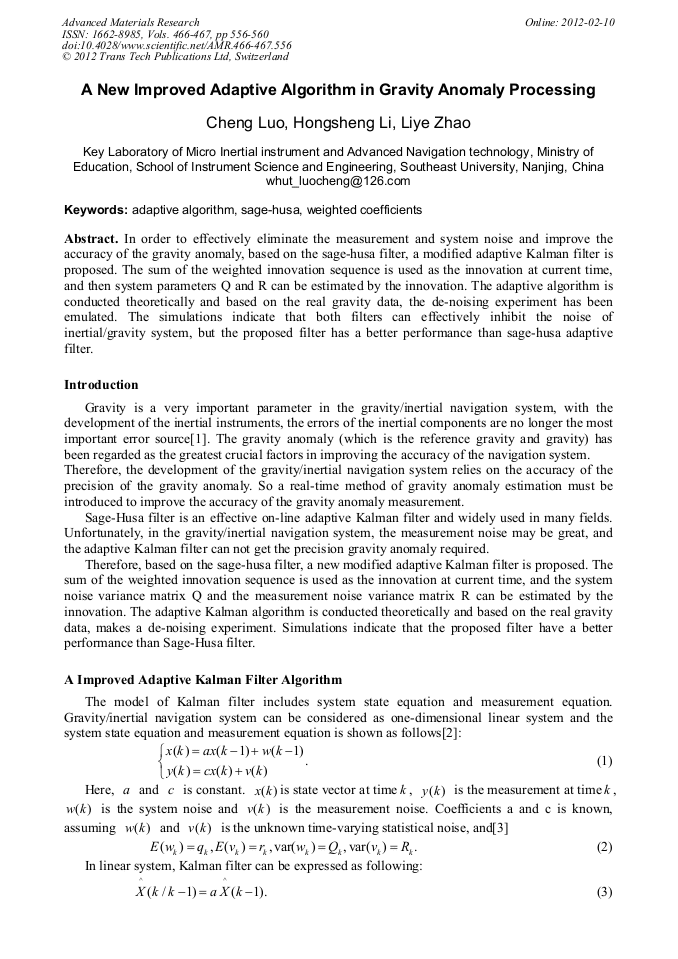 A New Improved Adaptive Algorithm in Gravity Anomaly Processing ...