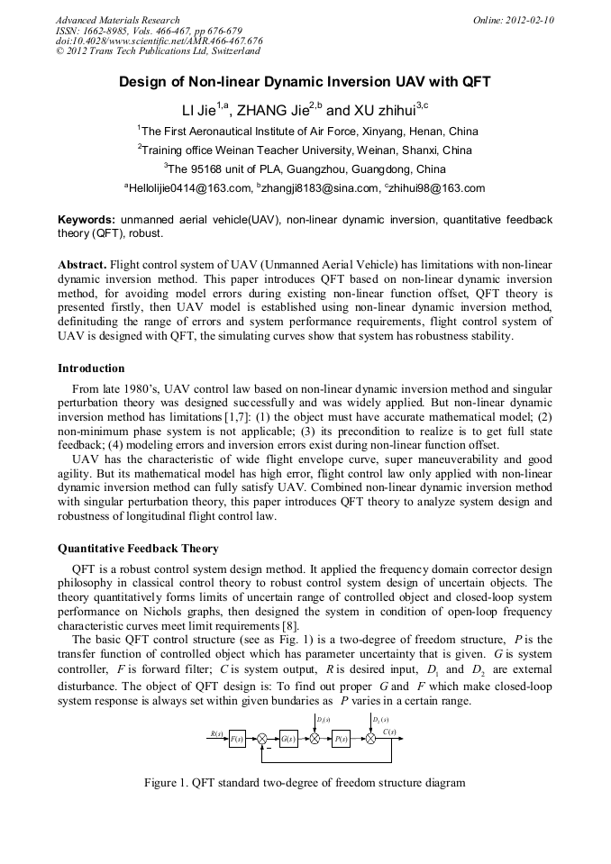 Design of Non-Linear Dynamic Inversion UAV with QFT | Scientific.Net