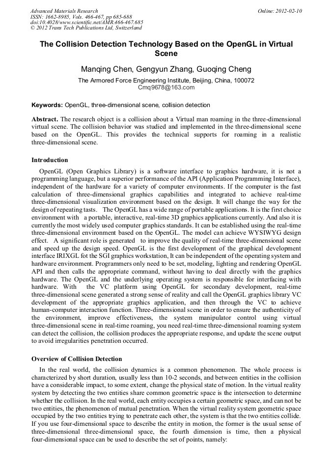 The Collision Detection Technology Based on the OpenGL in Virtual Scene ...